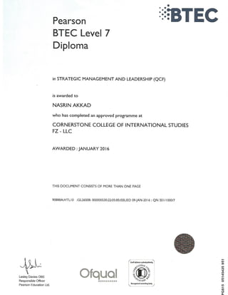 BTEC Level 7 Diploma and Transcript | PDF