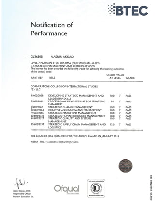 BTEC Level 7 Diploma and Transcript | PDF