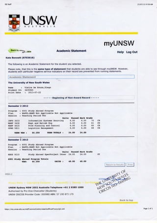 Academic Transcript UNSW | PDF