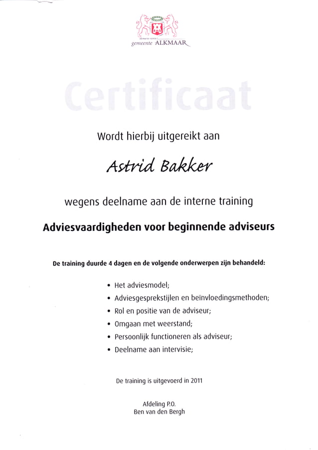 Certificaat 'Beginnend adviseur' | PDF