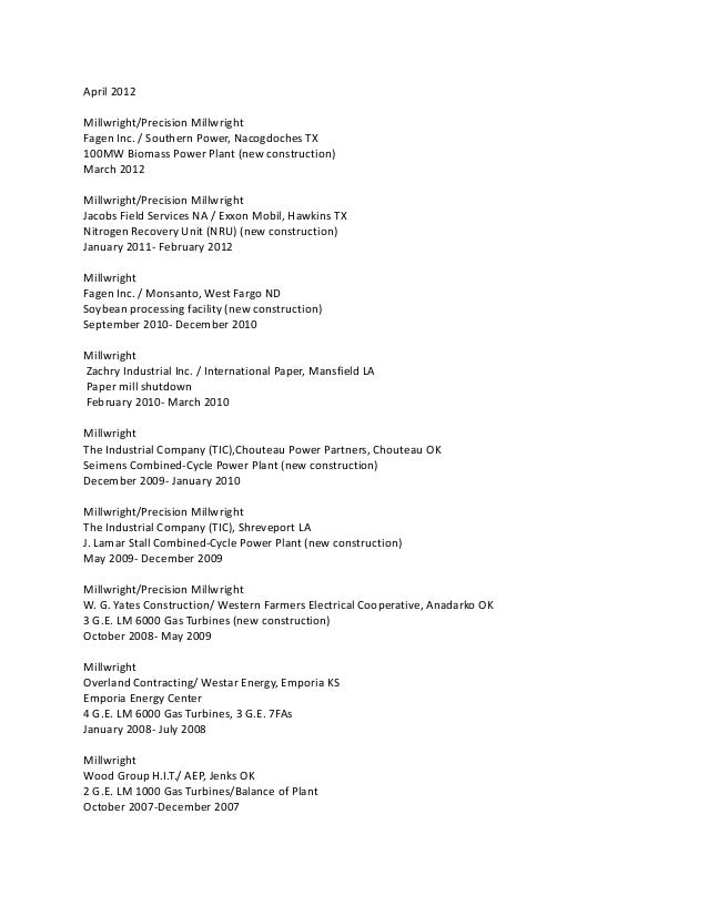 millwright resume examples