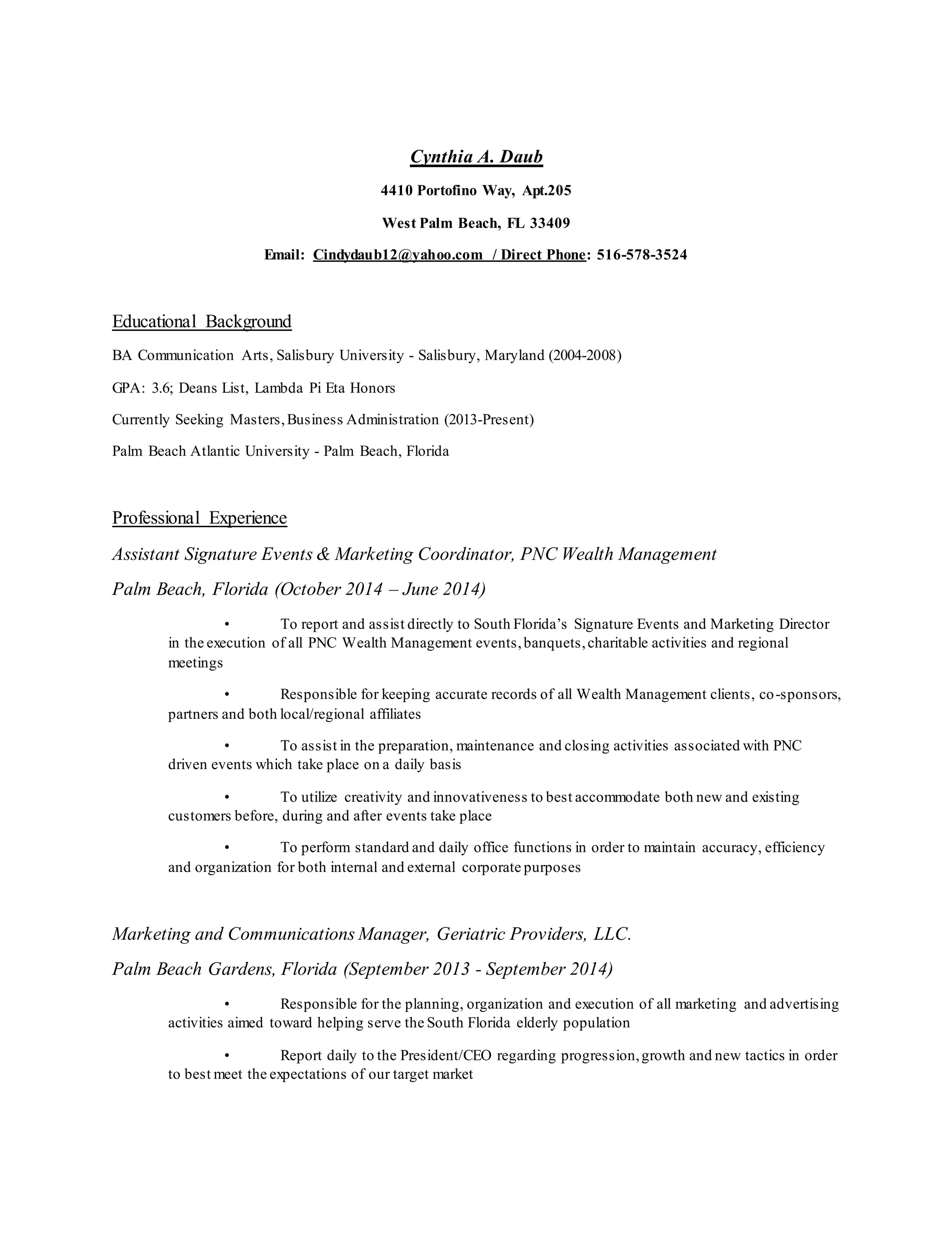 Cynthia A. Daub Professional Resume 2015 | PDF