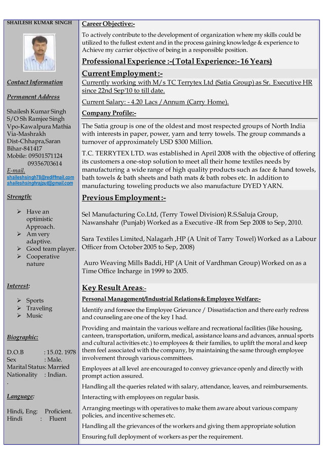 Resume for the post in HR | DOCX | Human Resources | Business