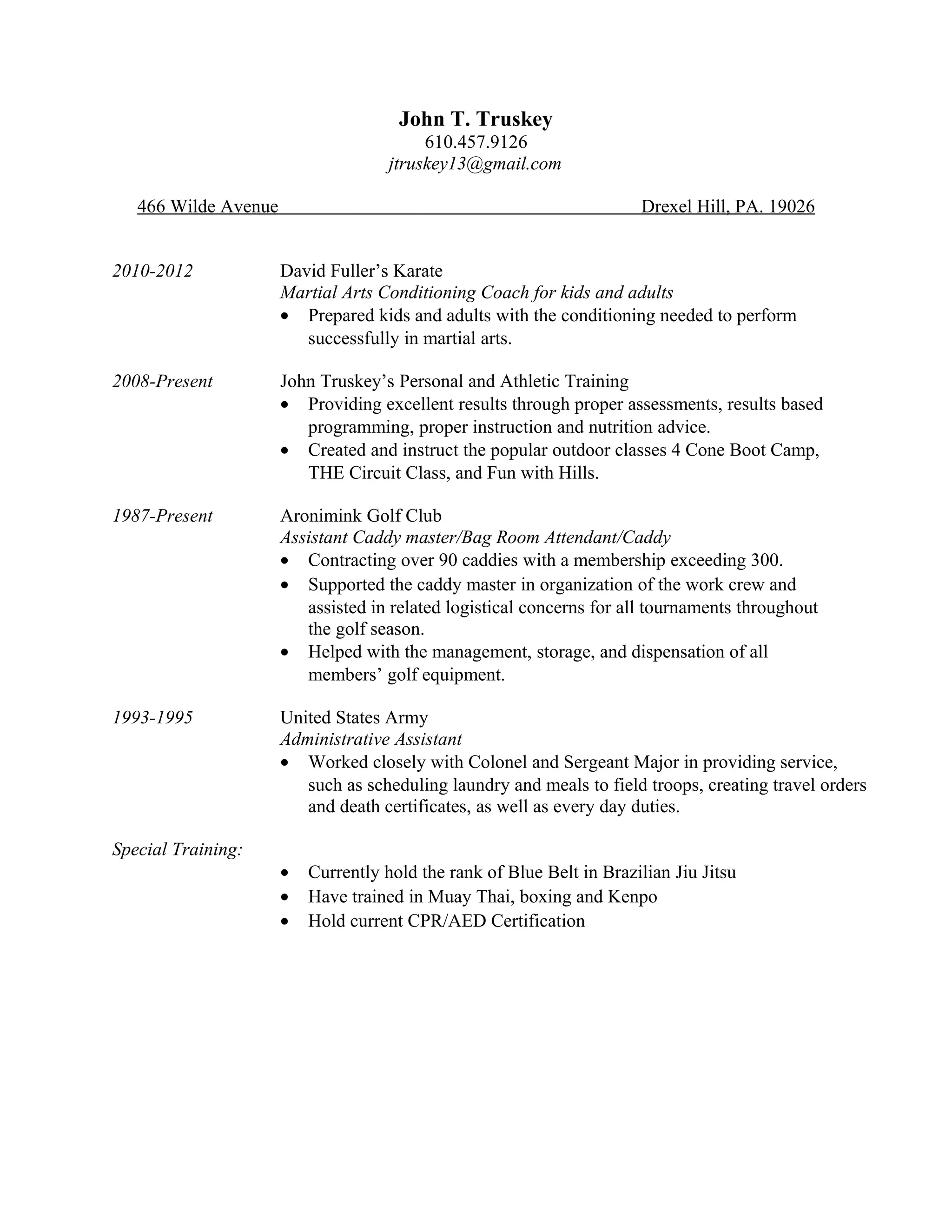 John Resume4 | DOC | Fitness and Exercise | Healthy Living