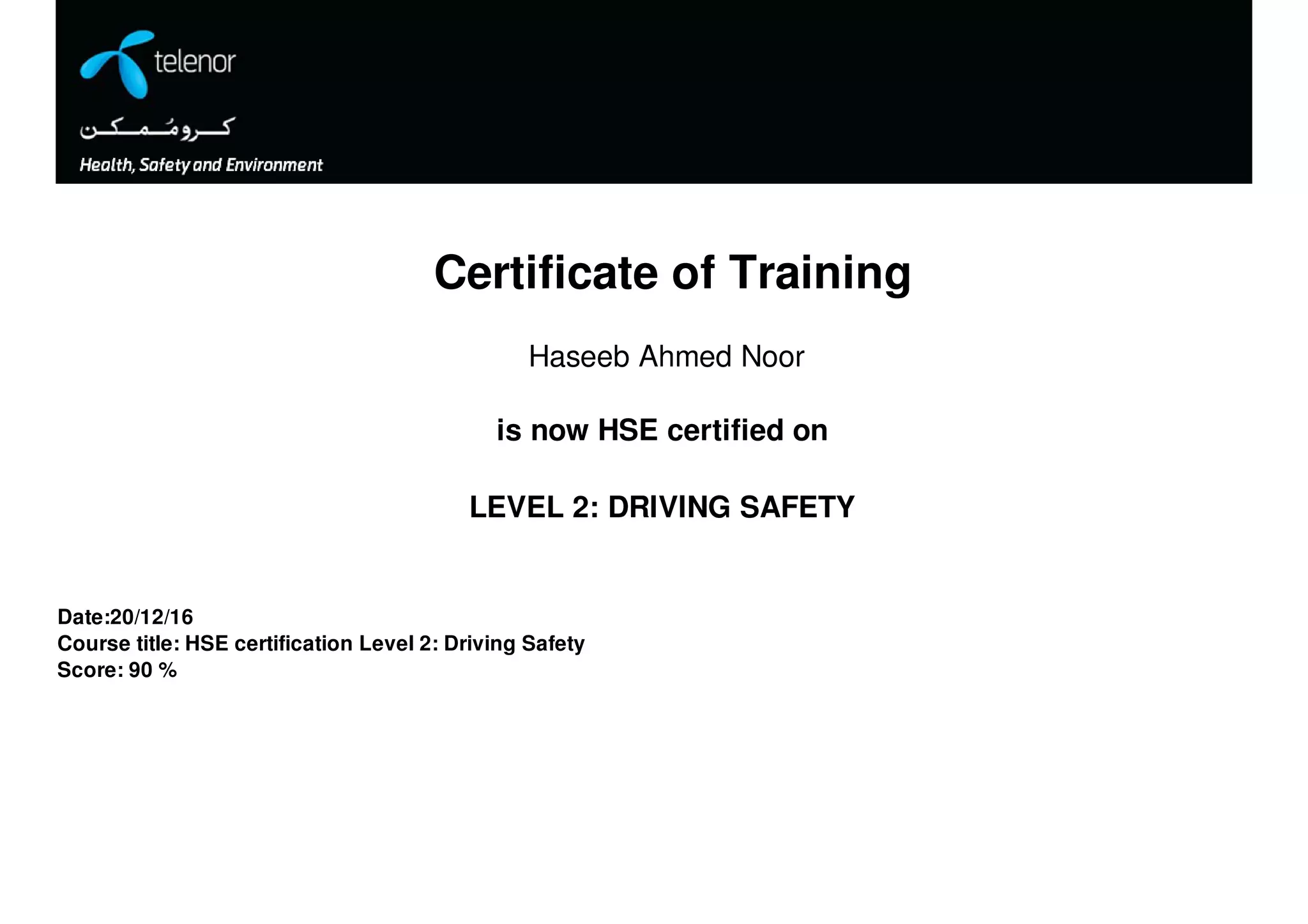 certificate HSE | PDF