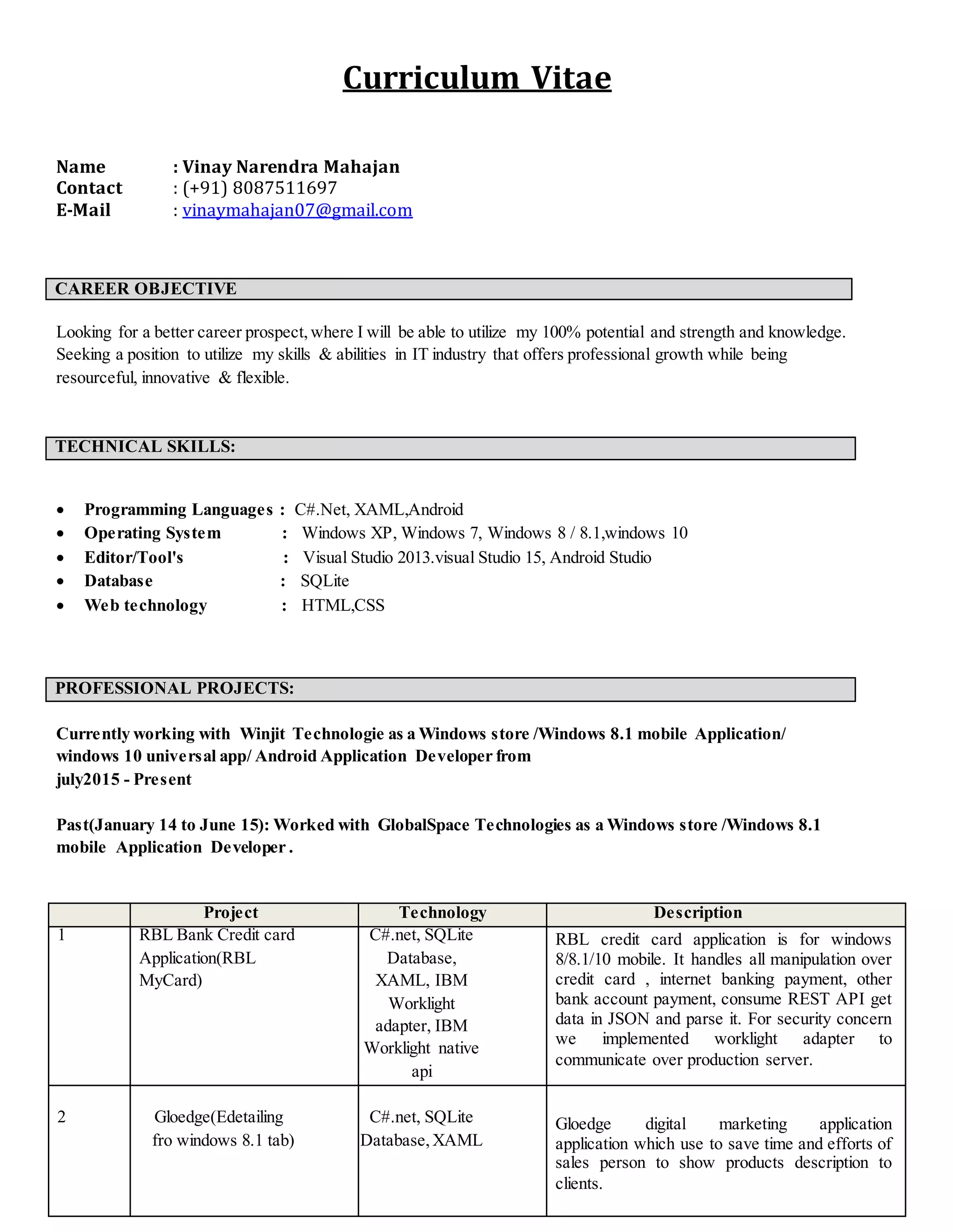 Vinay_Mahajan_CV_exp_2.6_Years | DOCX