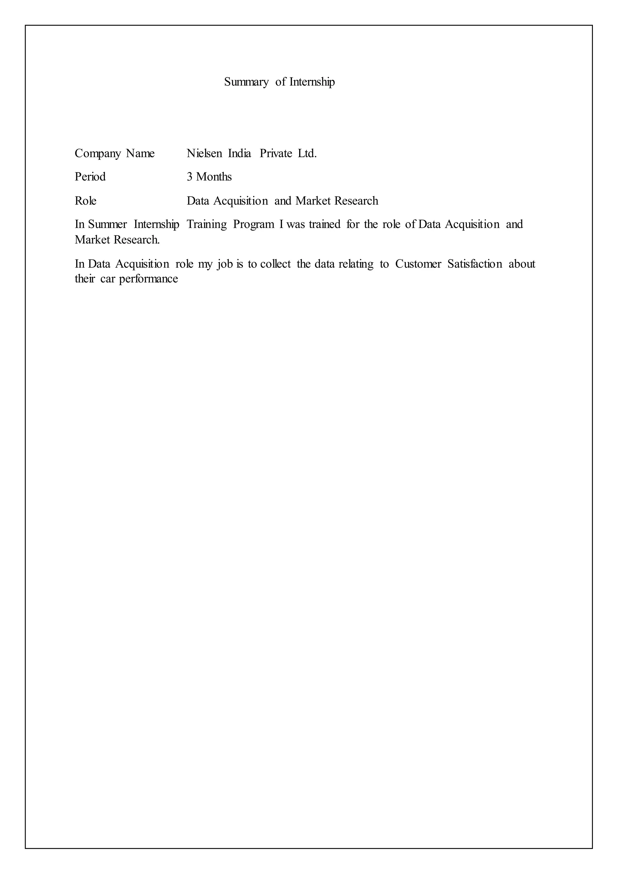 Summary of Internship | DOCX