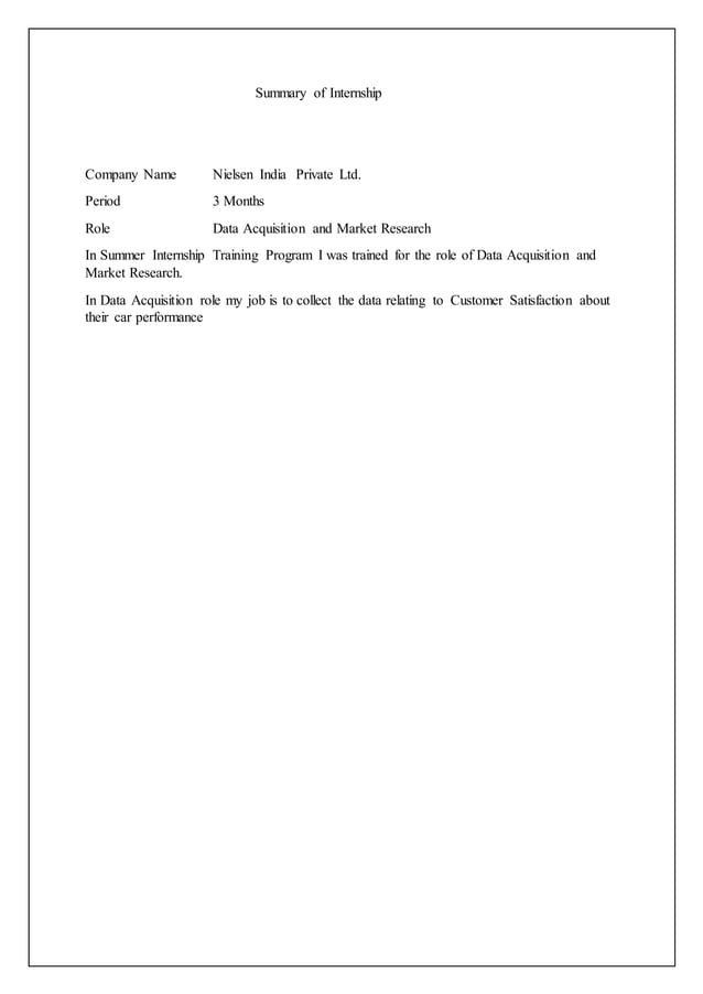 Summary of Internship | PDF