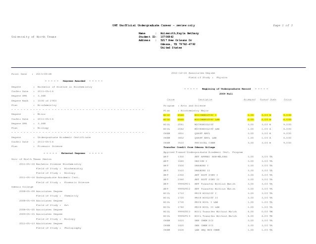 University Of North Texas Transcripts