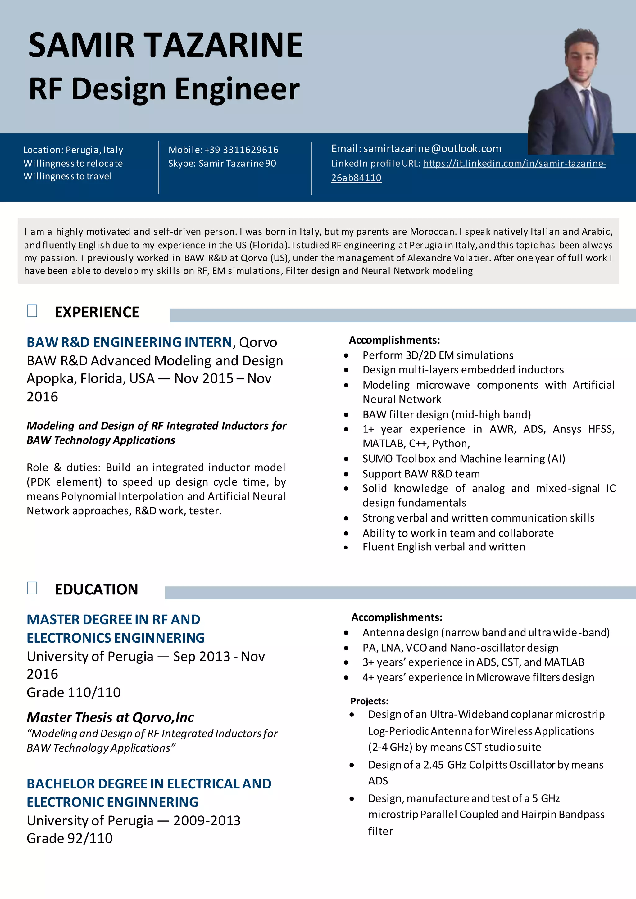 Samir_Tazarine_Resume3 | DOCX | Physics | Science