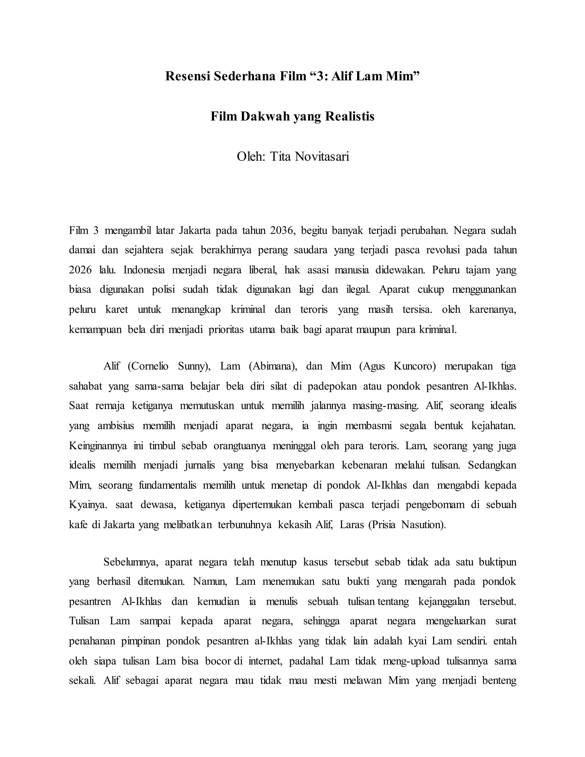 Resensi Film "3: Alif Lam Mim" Film Dakwah yang Realistis | PDF