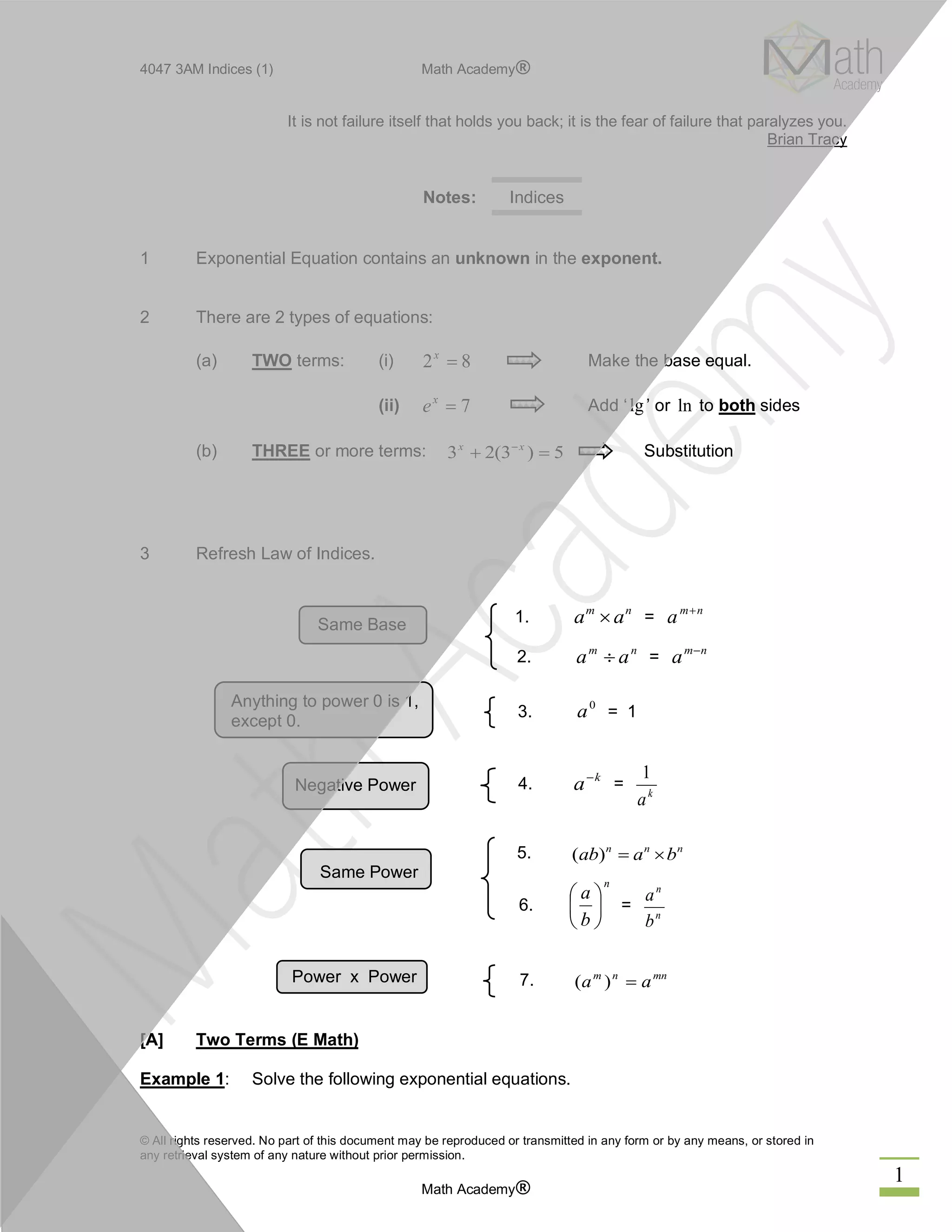 Sec 3 A Maths Notes Indices | PDF