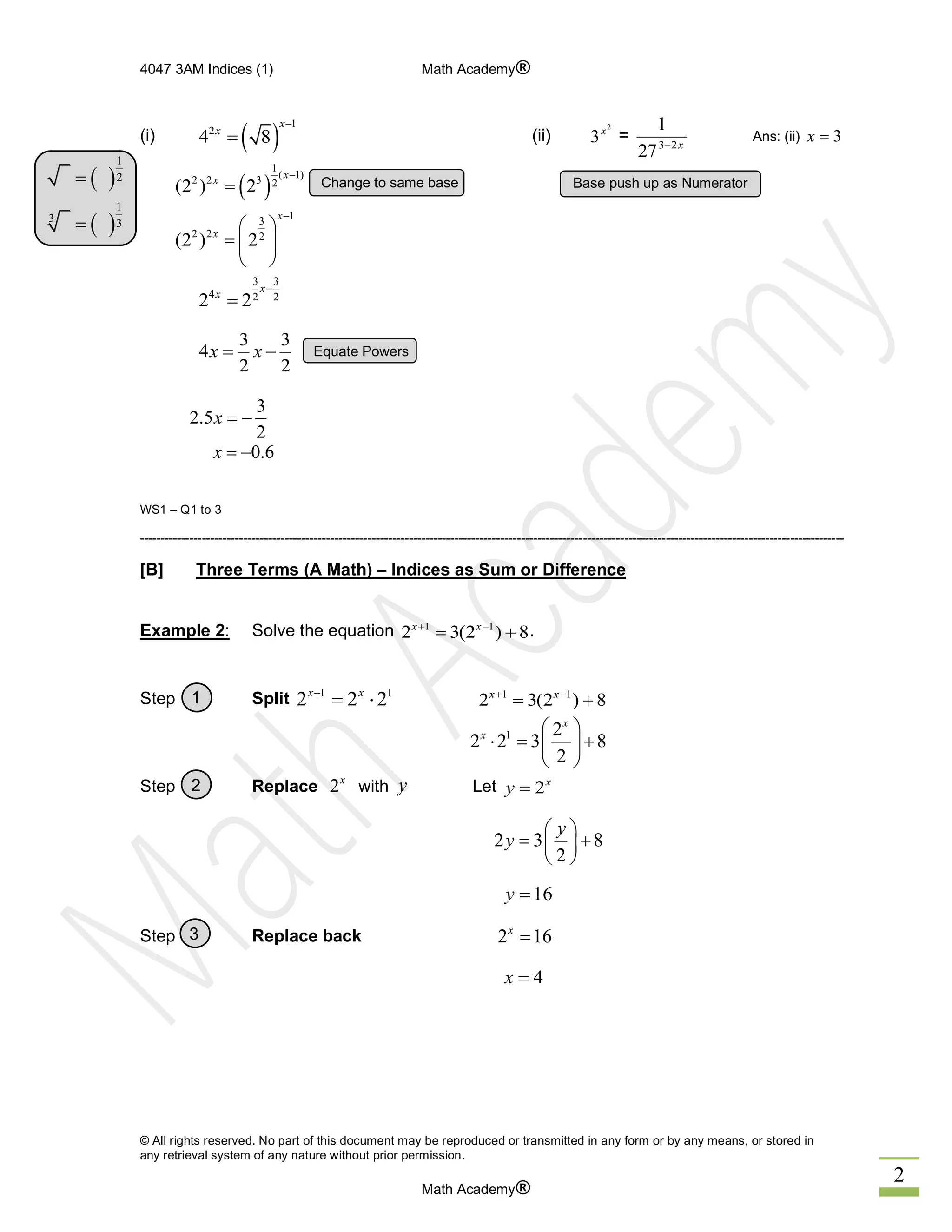 Sec 3 A Maths Notes Indices | PDF