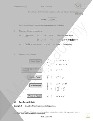 Sec 3 A Maths Notes Indices | PDF