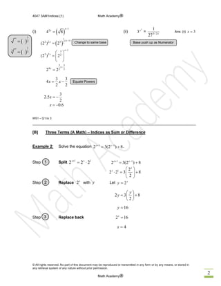 Sec 3 A Maths Notes Indices | PDF