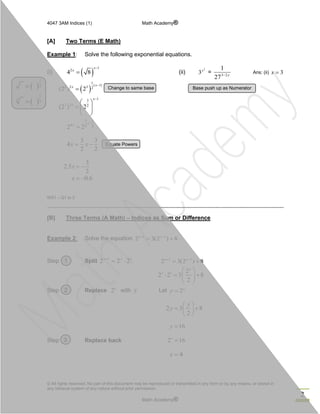Sec 3 A Maths Notes Indices | PDF
