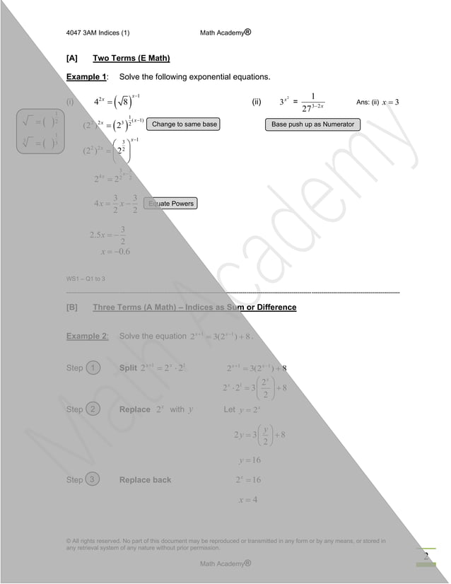 Sec 3 A Maths Notes Indices | PDF