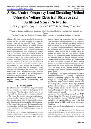 A New Under-Frequency Load Shedding Method Using the Voltage Electrical Distance and Artificial ...