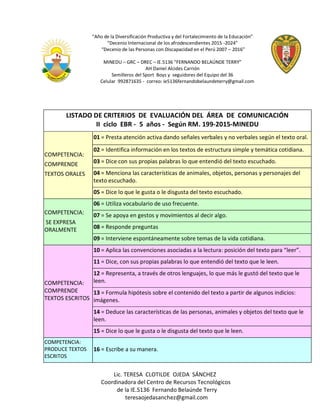 Criterios de evaluación del Área de Comunicación II Ciclo EBR - 3 años ...