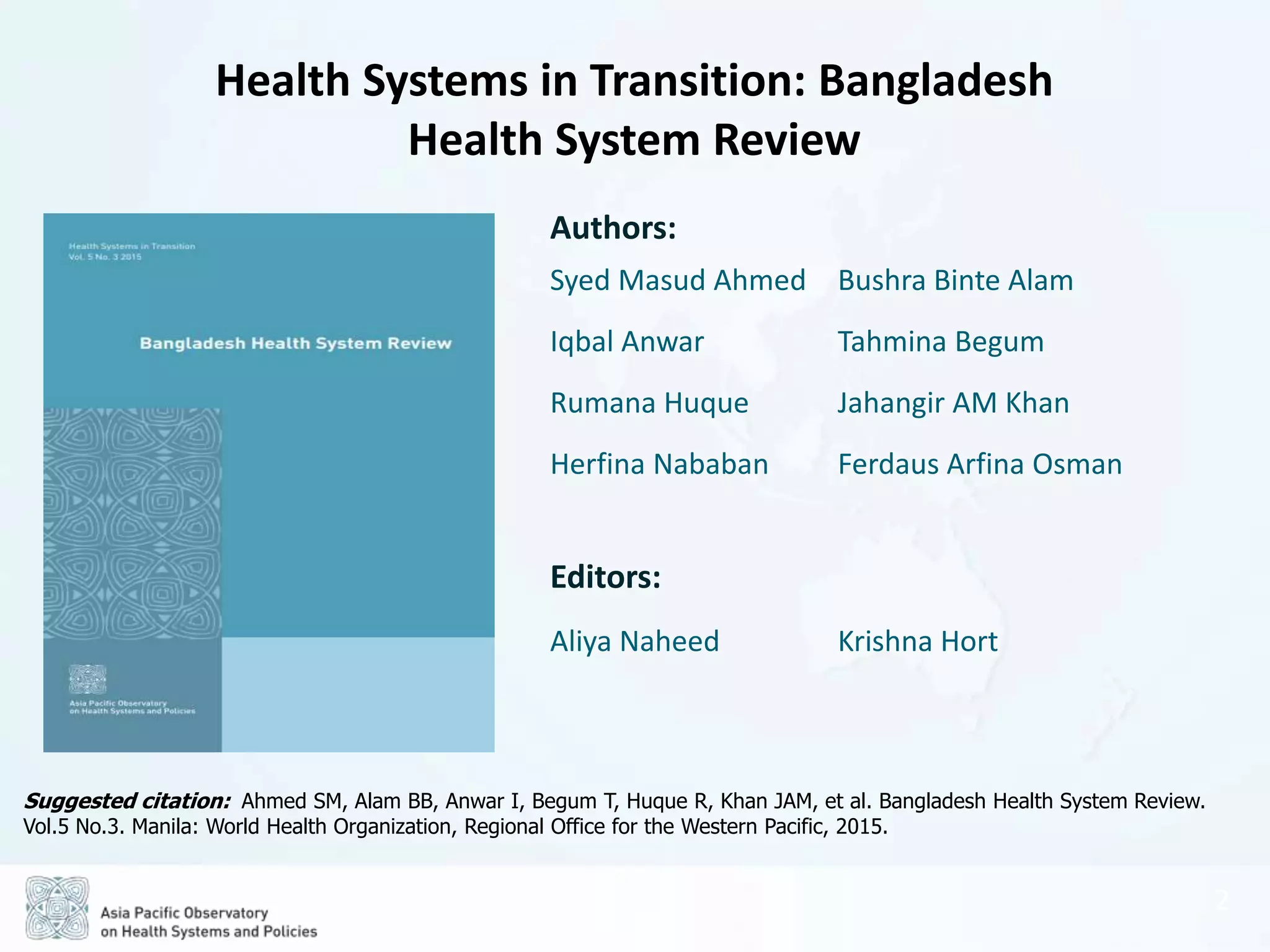 APO Bangladesh Health System Review (Health in Transition) | PPTX