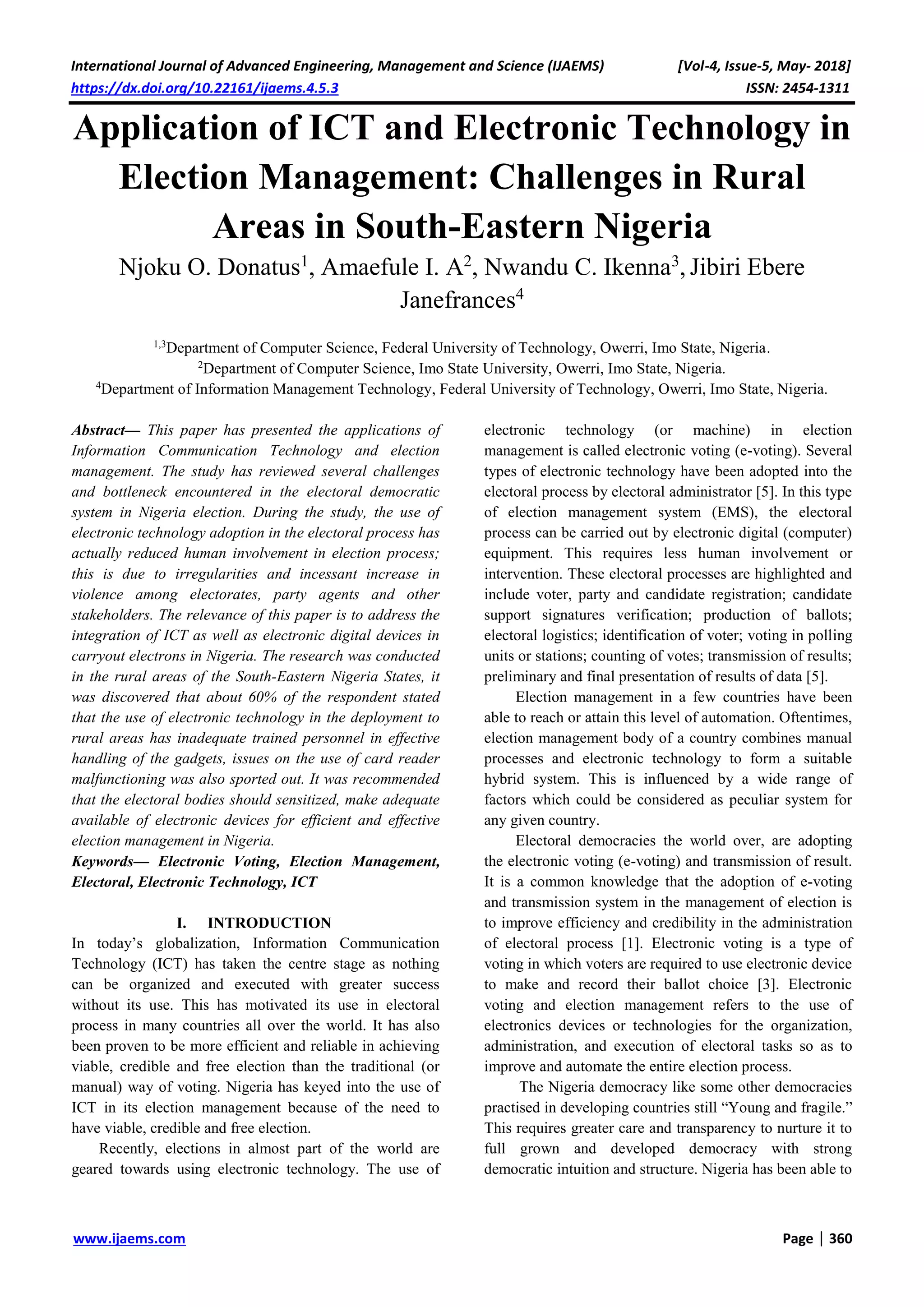 Application of ICT and Electronic Technology in Election Management ...