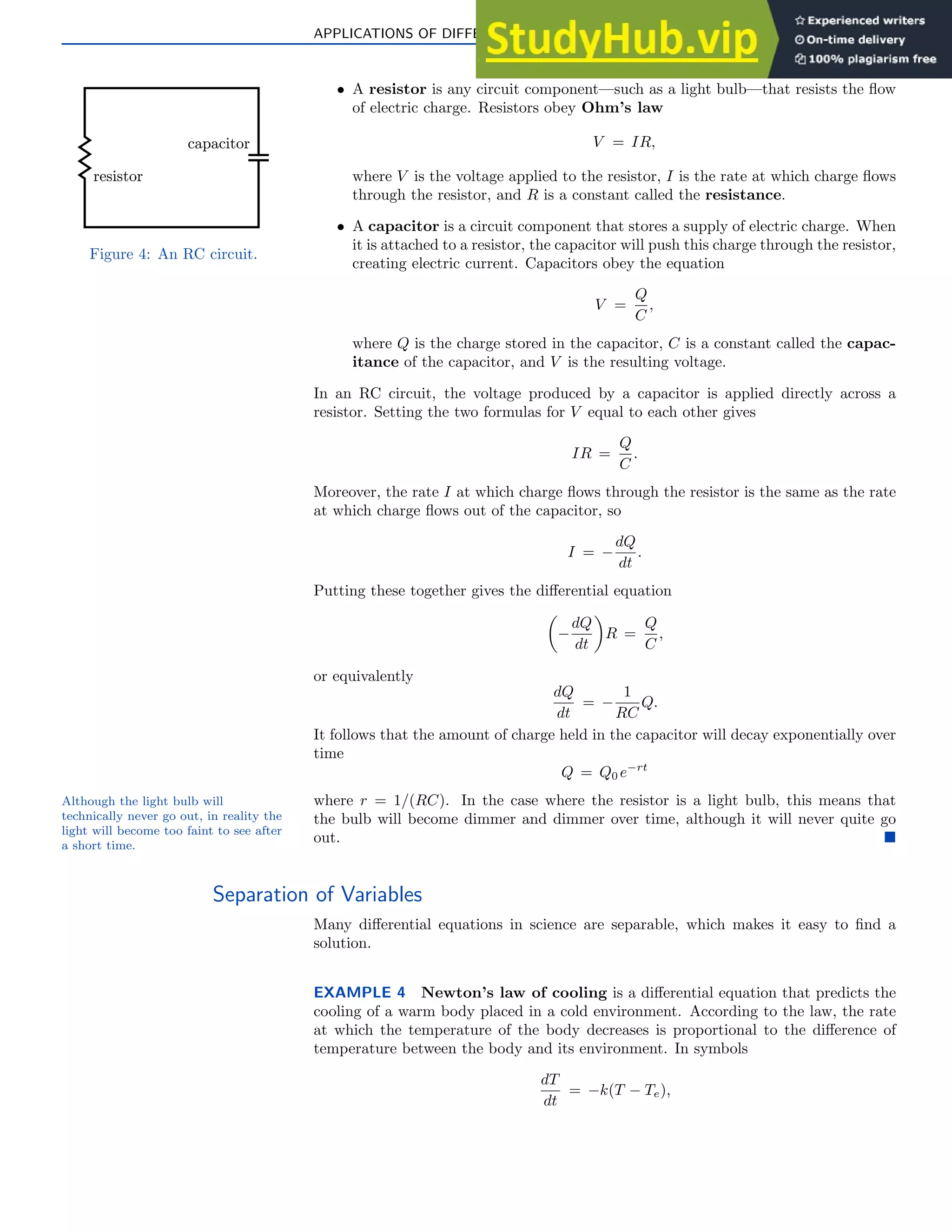 3 Applications Of Differential Equations Pdf Chemistry Science