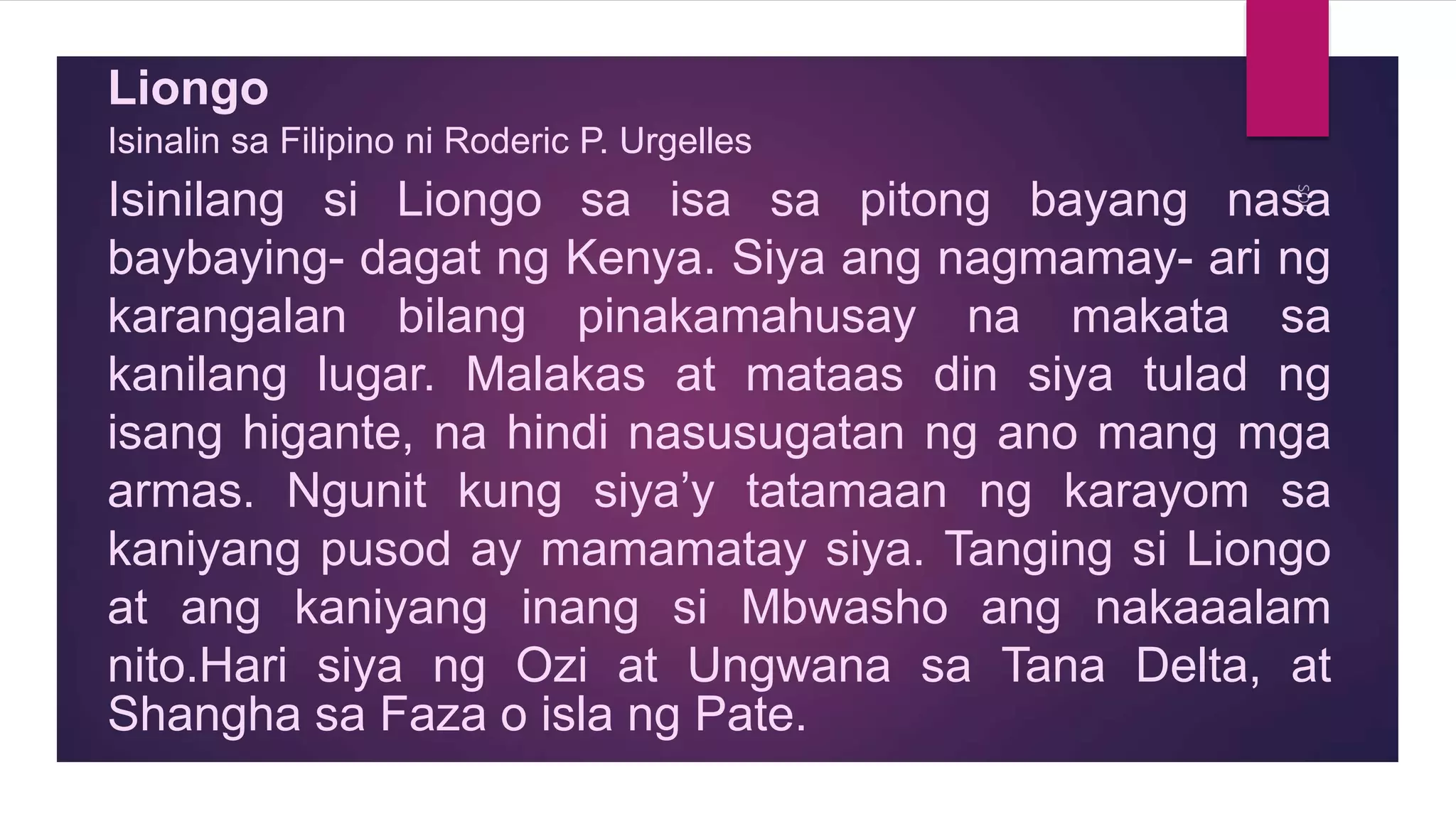 ARALIN 3.1 Liongo, Mga Pamantayan sa Pagsasaling-Wika, Naglalahad | PPTX