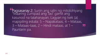 ARALIN 3.1 Liongo, Mga Pamantayan sa Pagsasaling-Wika, Naglalahad | PPTX