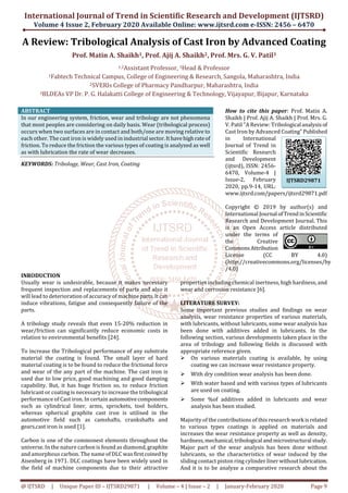 A Review Tribological analysis of Cast Iron by Advanced Coating | PDF