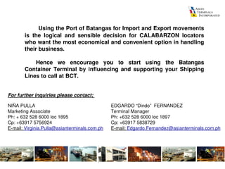 ATI presentation: key advantages of Batangas Cargo Terminal | PDF