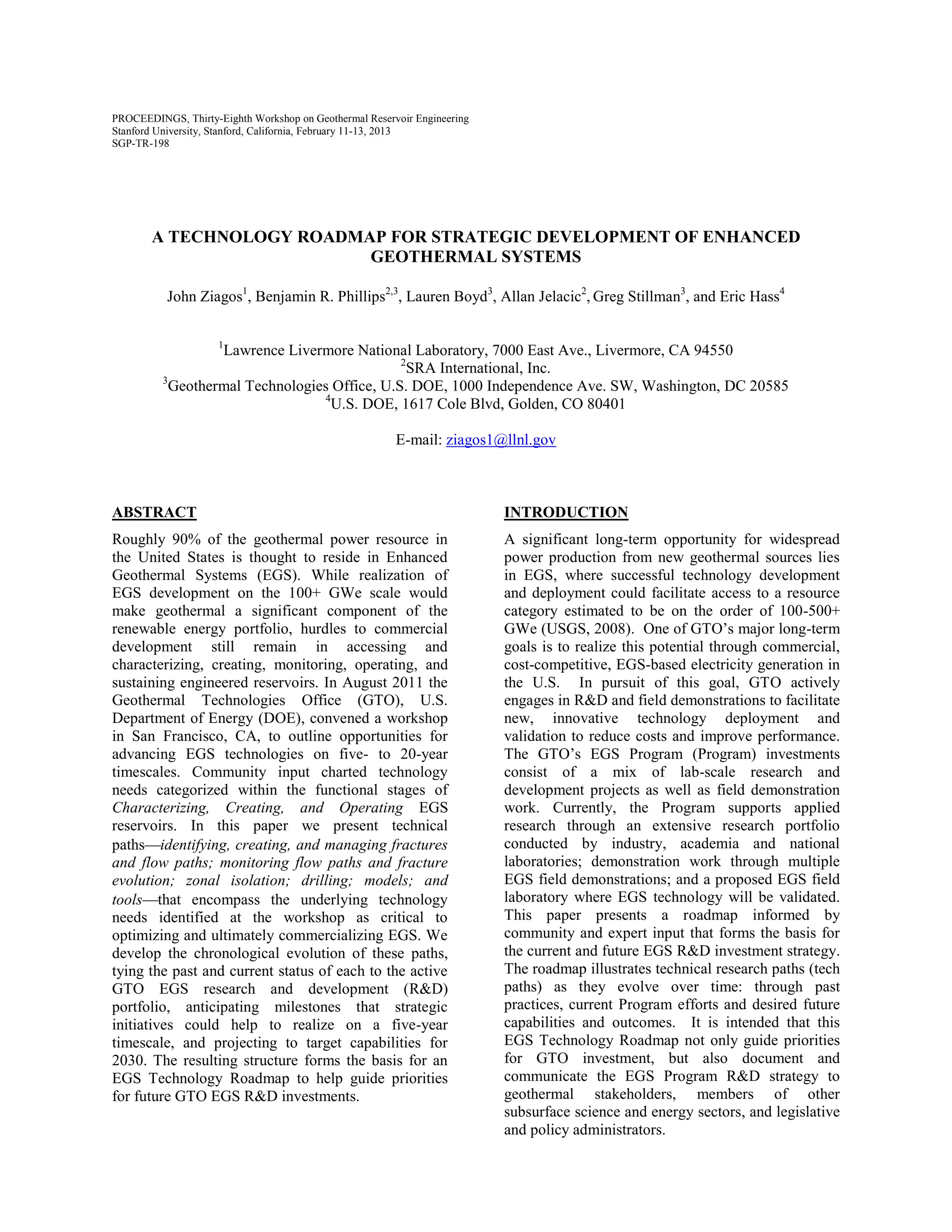 A TECHNOLOGY ROADMAP FOR STRATEGIC DEVELOPMENT OF ENHANCED GEOTHERMAL ...