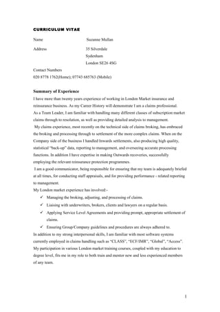 Sue Mullan - current CV | DOC