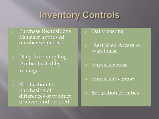 Internal controls Purchasing, inventory, | PPT