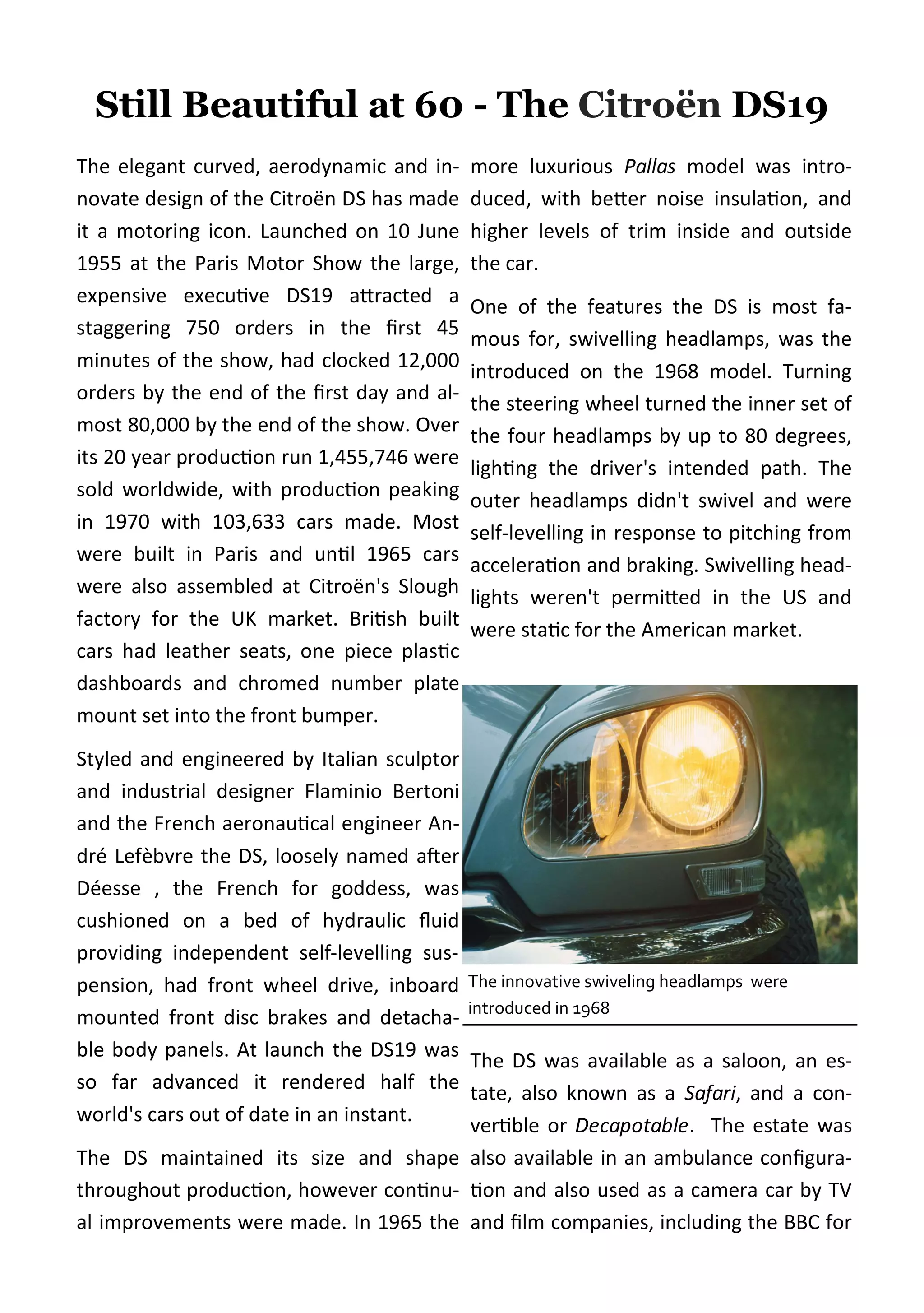 Still beautiful at 60 - the Citroen DS19 | PDF