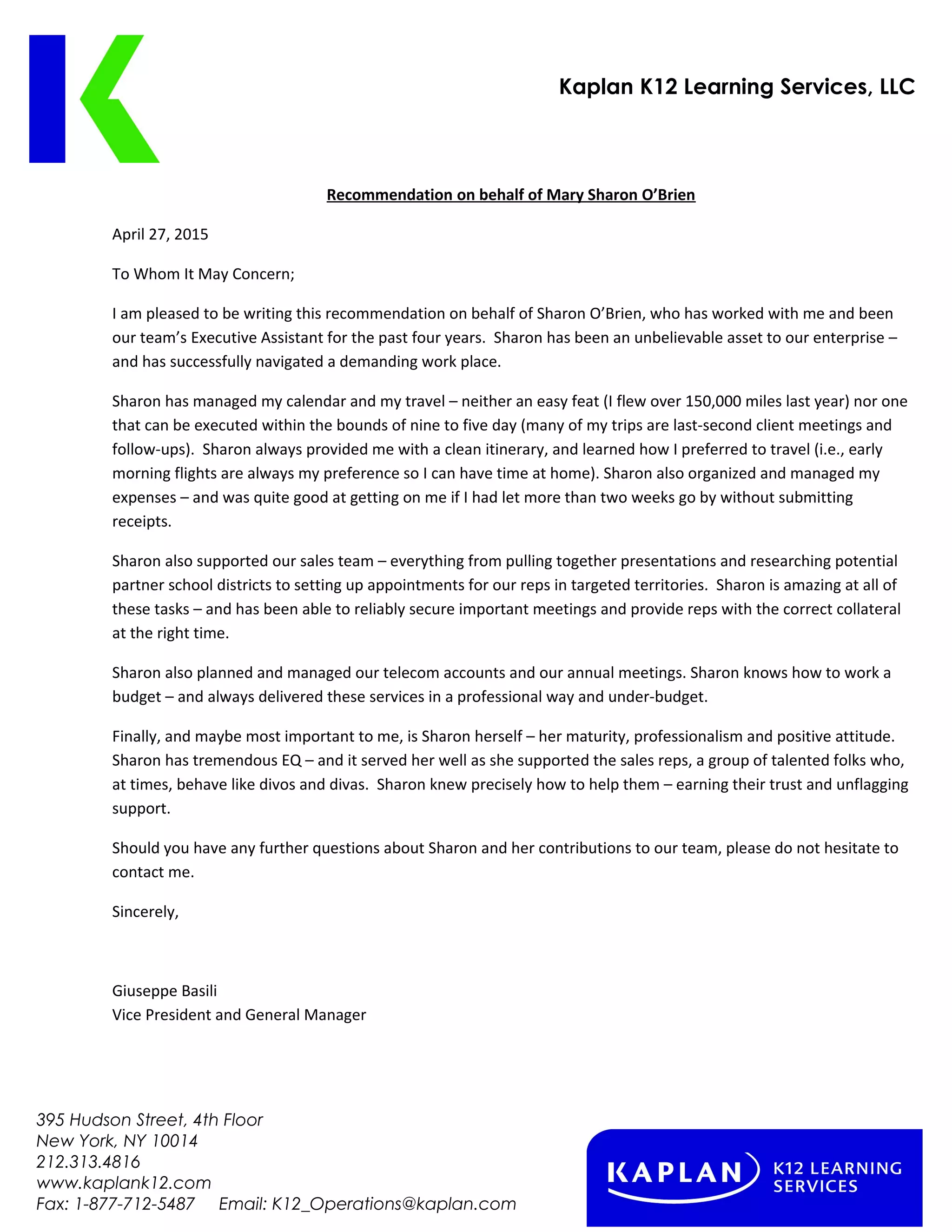 Mary Sharon O'Brien - Seppy Basili Rec Letter | DOC