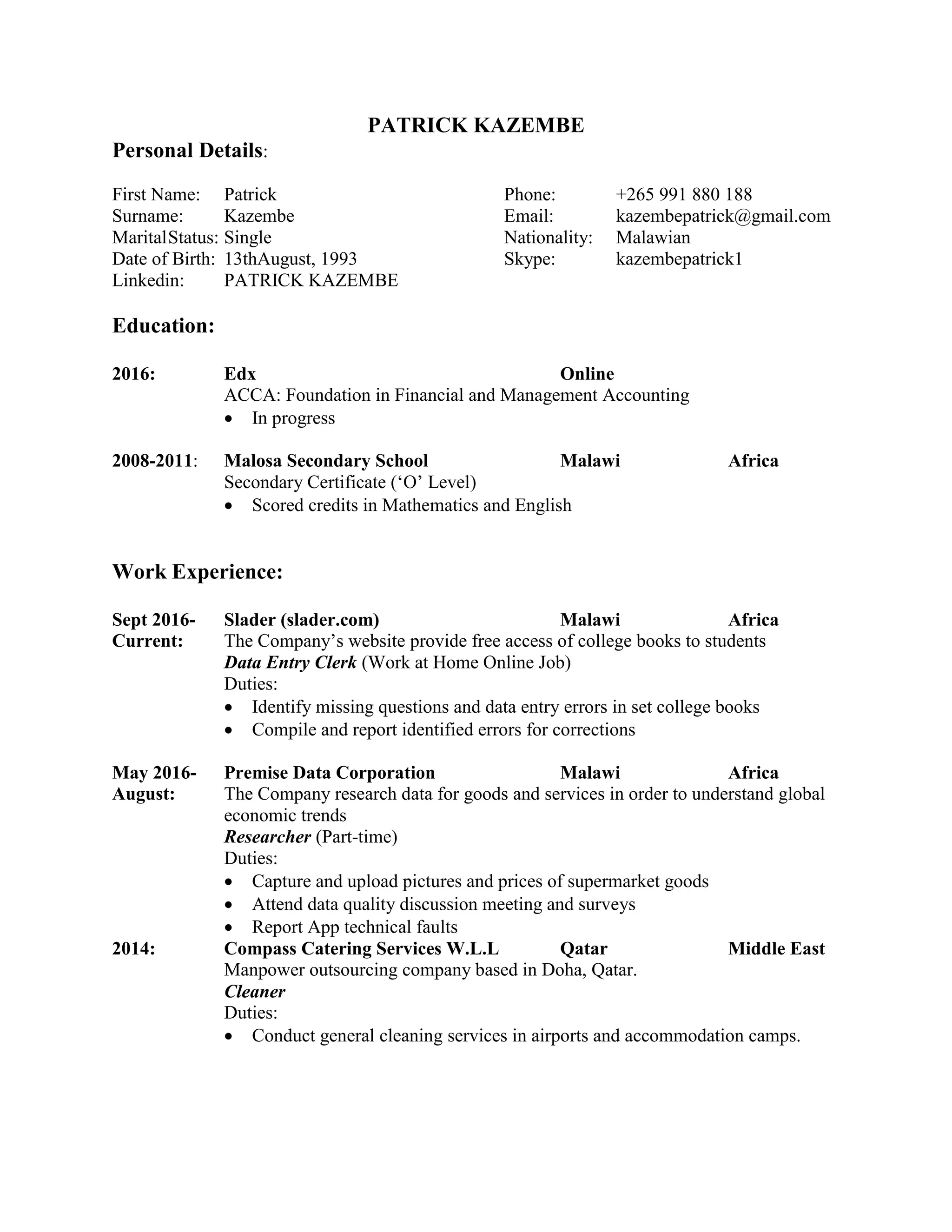 PATRICK-KAZEMBE1-CV | PDF