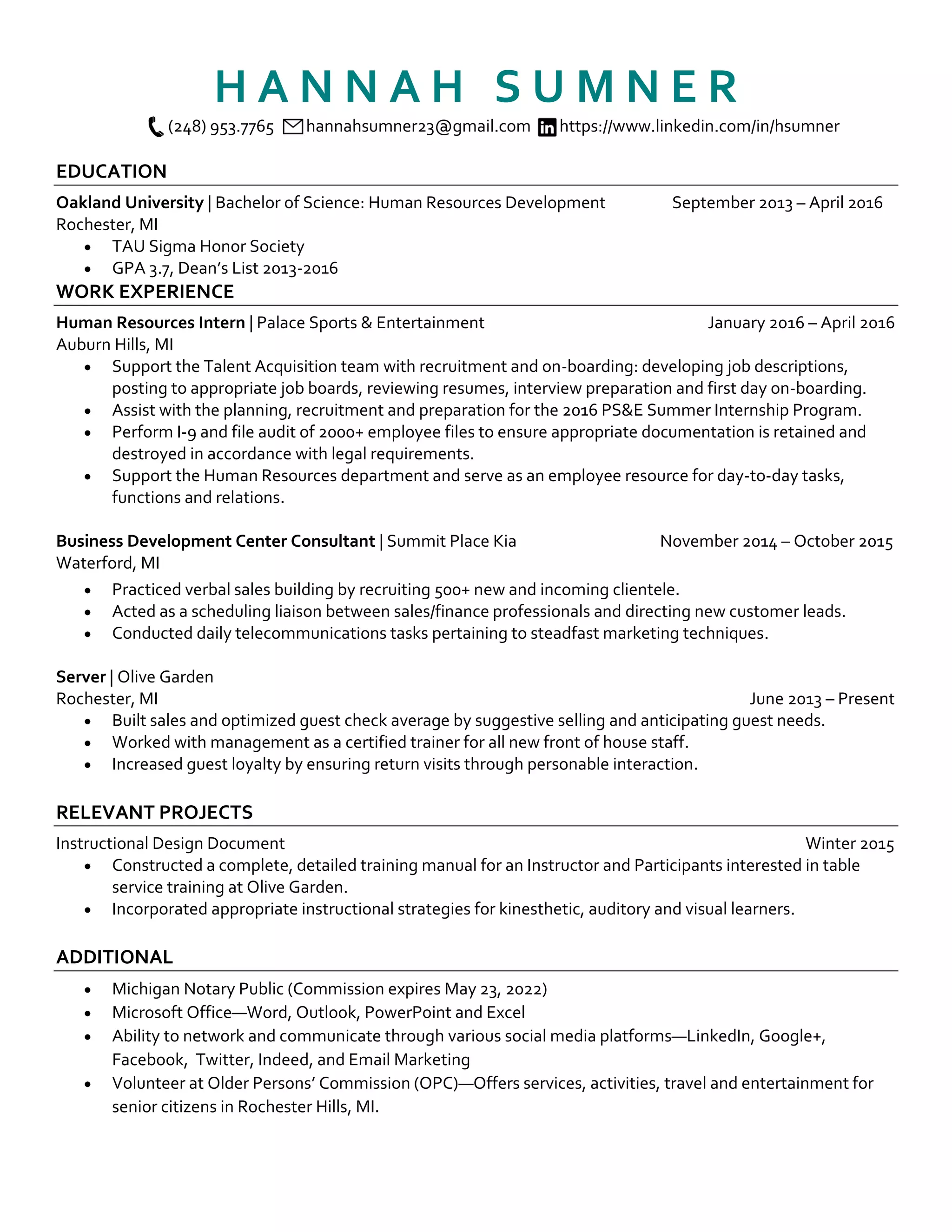 Hannah Sumner Resume | PDF