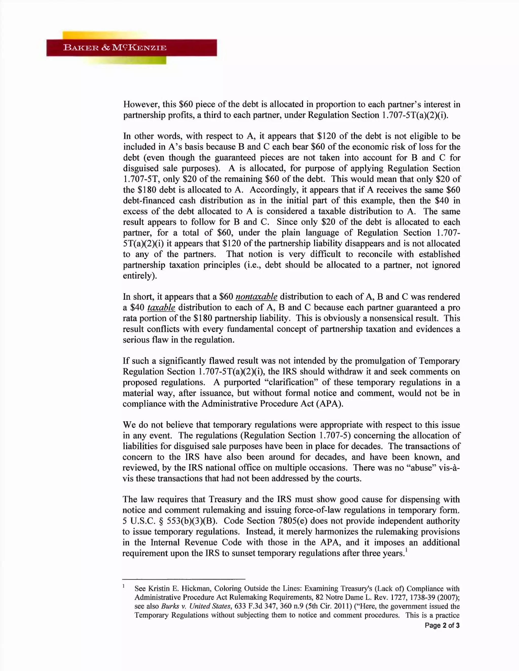 Comment Letter on Reg Section 1.707-5T | PDF