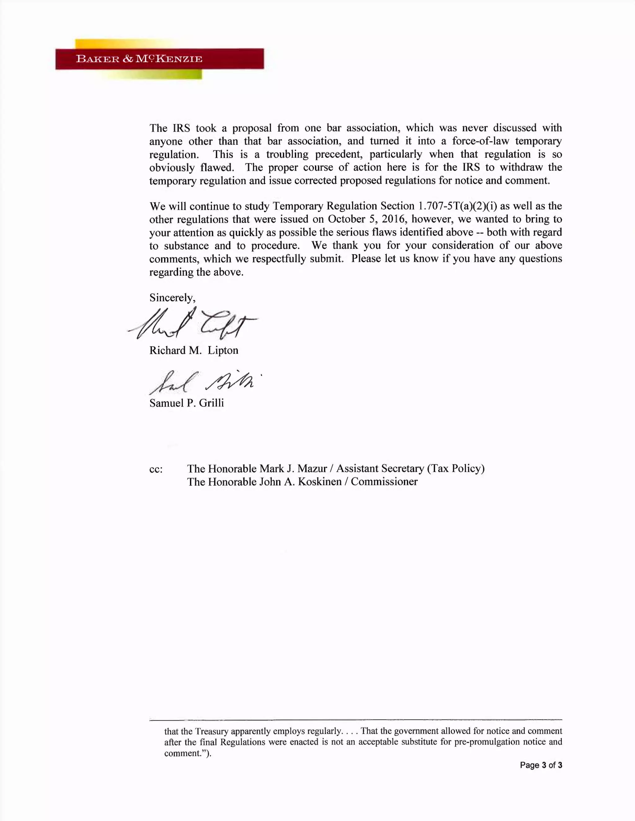 Comment Letter on Reg Section 1.707-5T | PDF