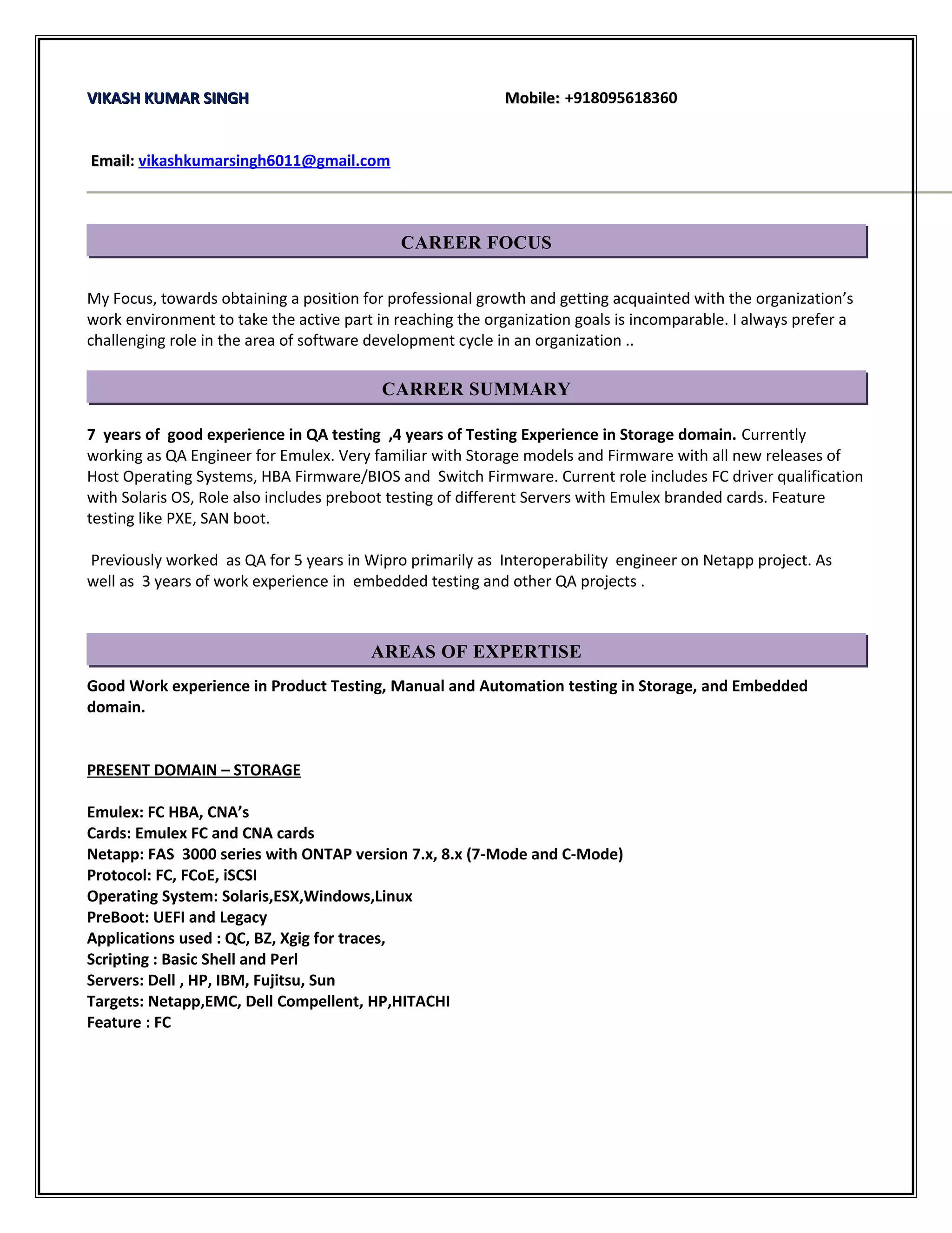 Vikash_Kr_Singh_CV | DOC | Operating Systems | Computer Software and Applications