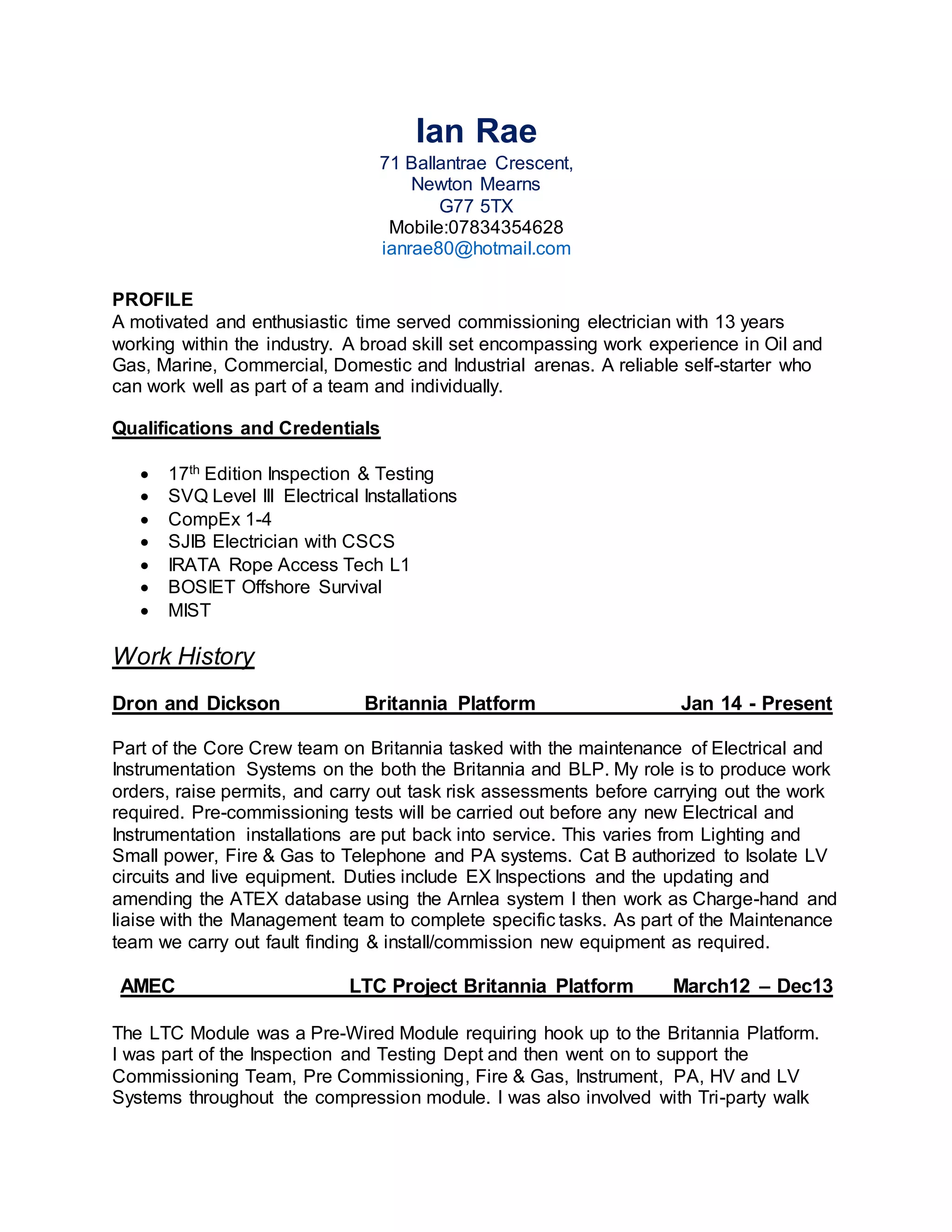 Ian Rae CV docx | PDF