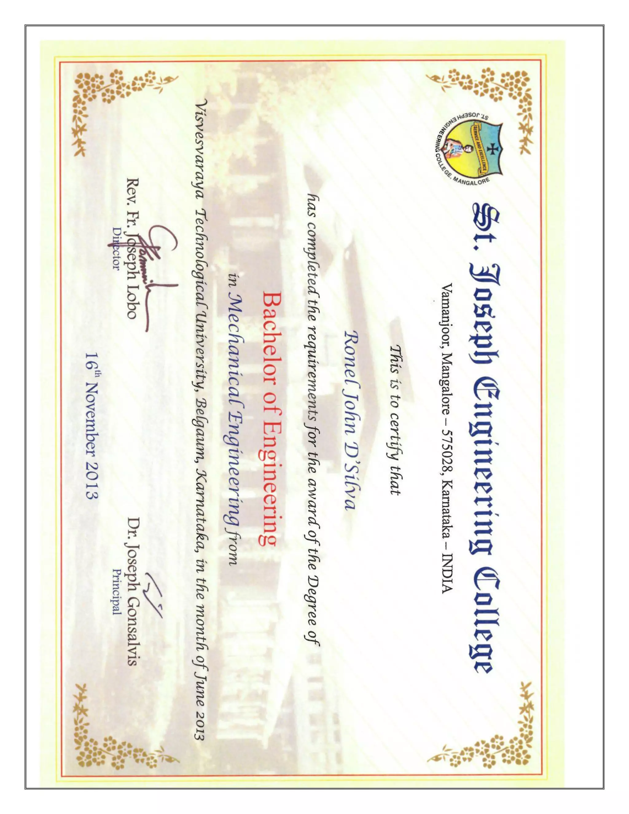 Mechanical Engineering deg certificate | PDF