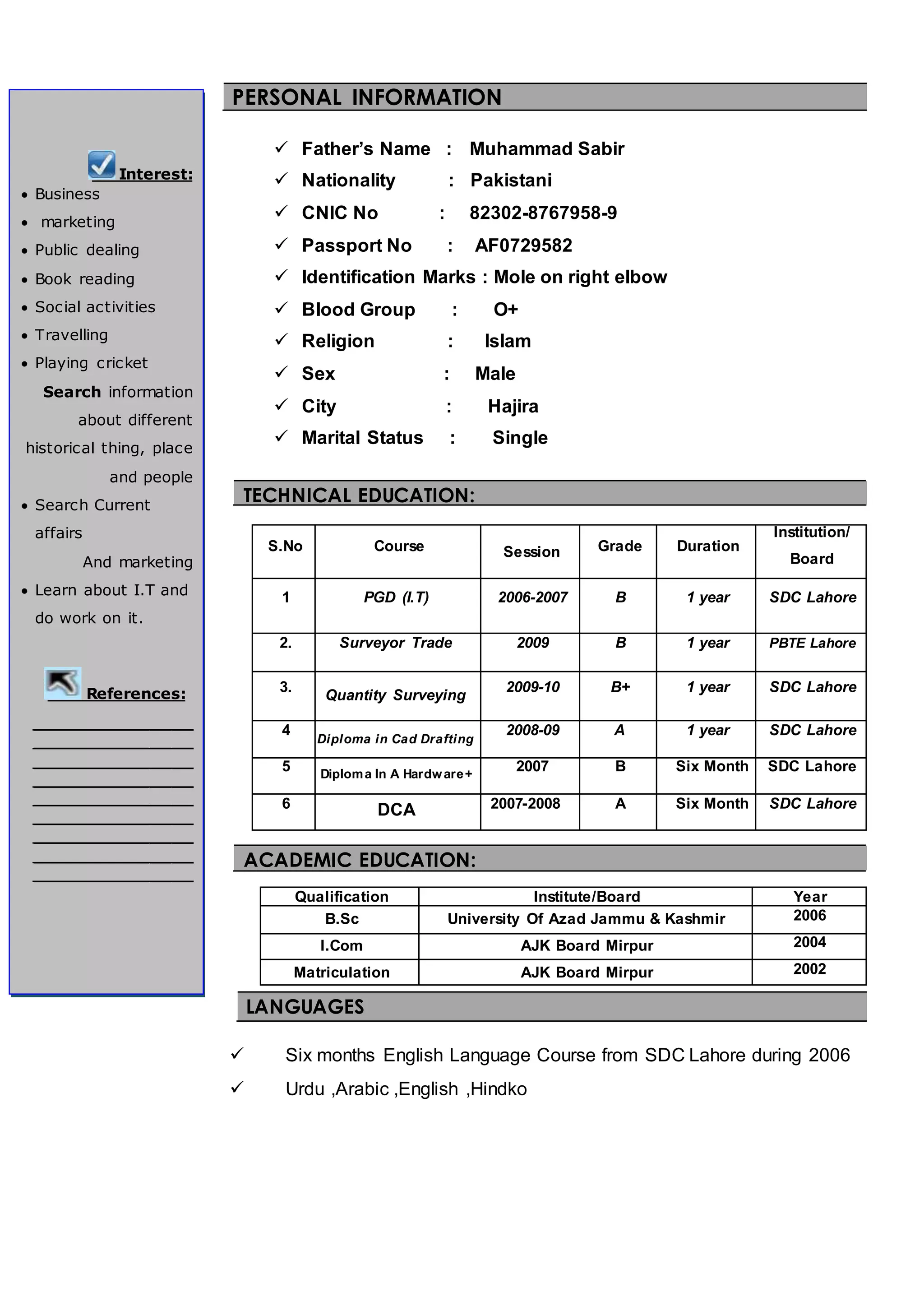 Munir sabir c.v | DOCX | Computing | Technology & Computing