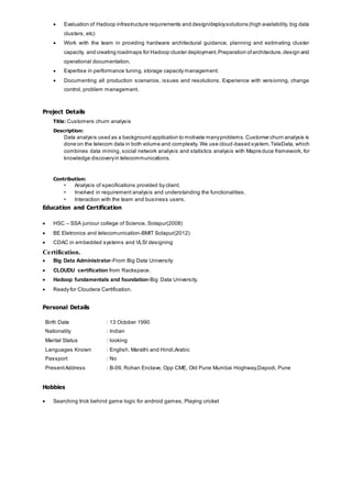 Rameez Rangrez_Hadoop_Admin | DOCX | Cloud Computing | Internet