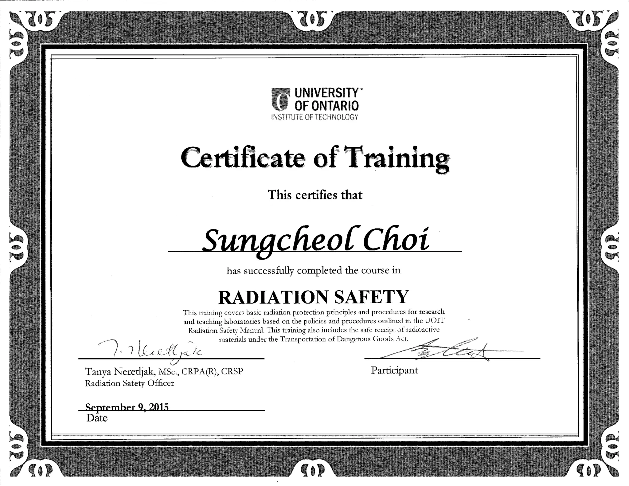 Certificate of Radiation Safety Training | PDF