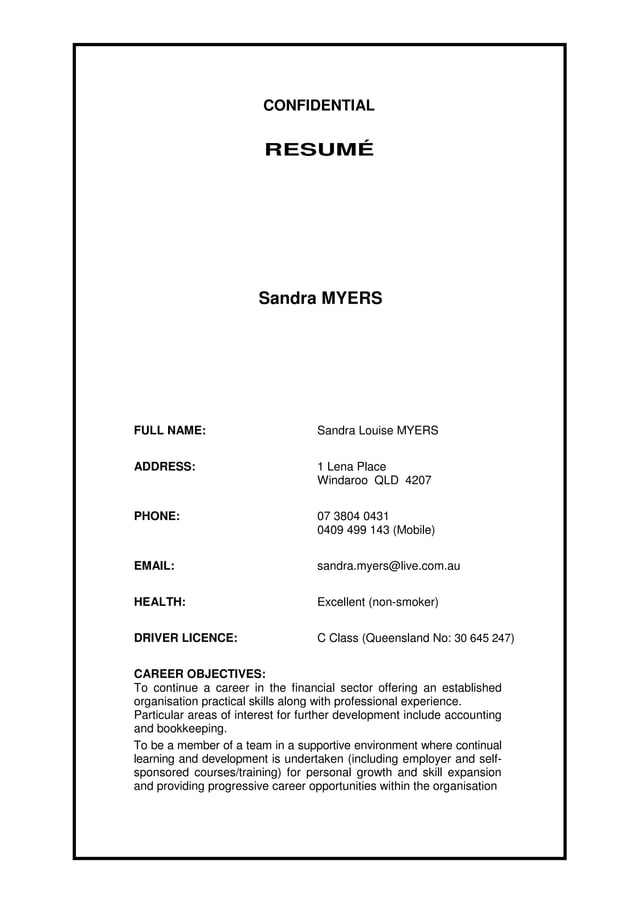 Sandra MYERS - Resume 00 | PDF