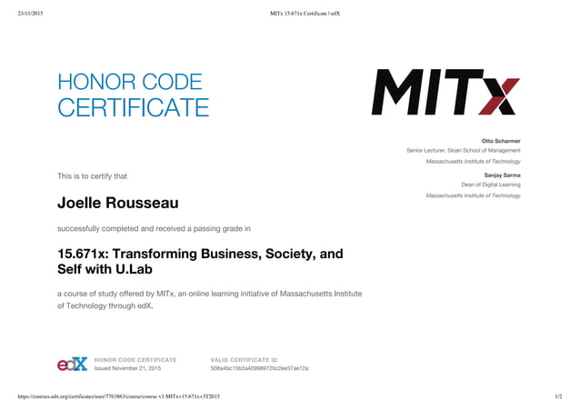 Aperçu de « MITx 15.671x Certificate | edX » | PDF