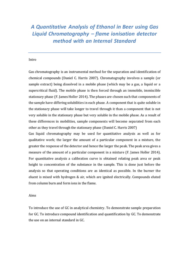 A Quantitative Analysis of Ethanol in Beer using Gas Liquid Chromatography – flame ionisation ...