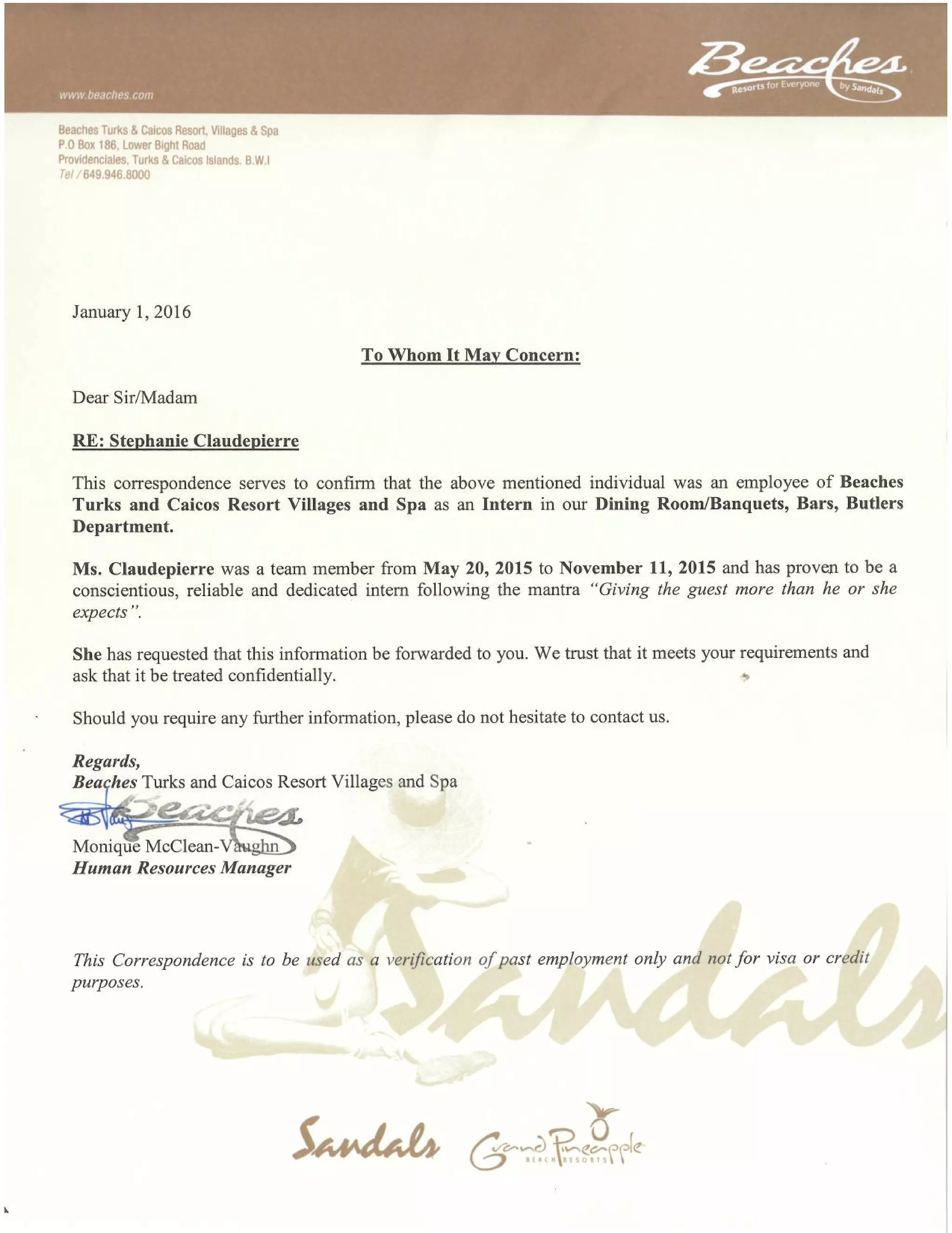 Reference Letter BEACHES | PDF