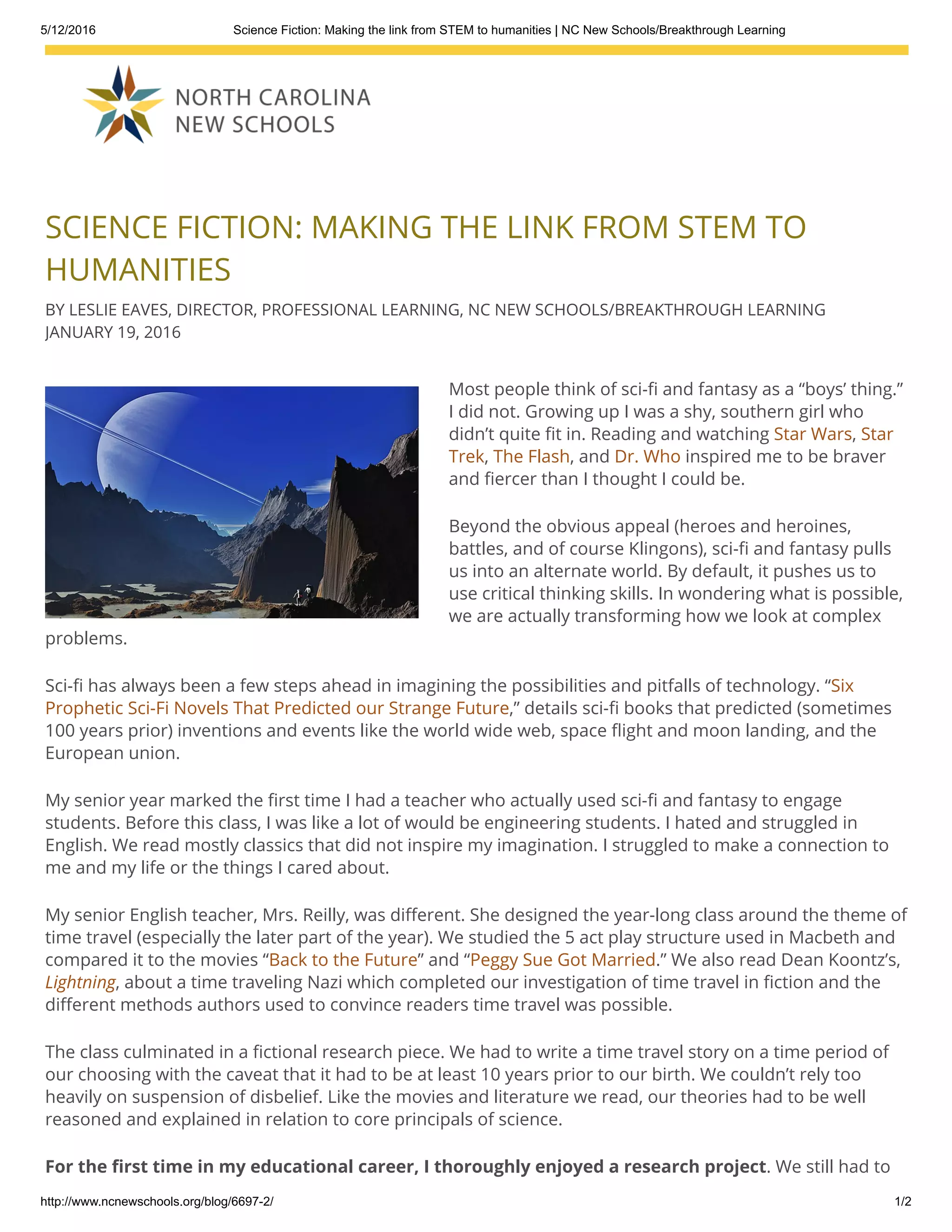 Science Fiction_ Making the link from STEM to humanities | PDF